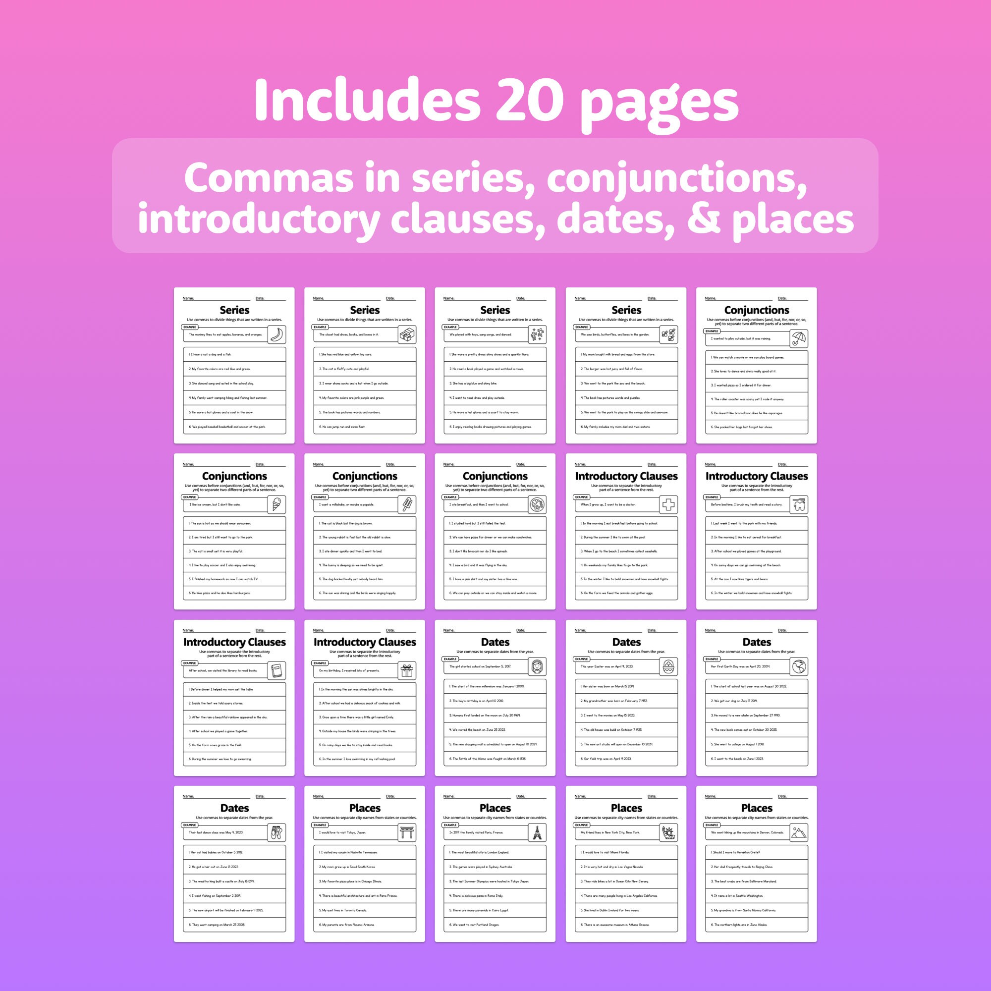 Commas Worksheets | 2nd, 3rd, & 4th Grade Comma Activities, ELA Grammar ...