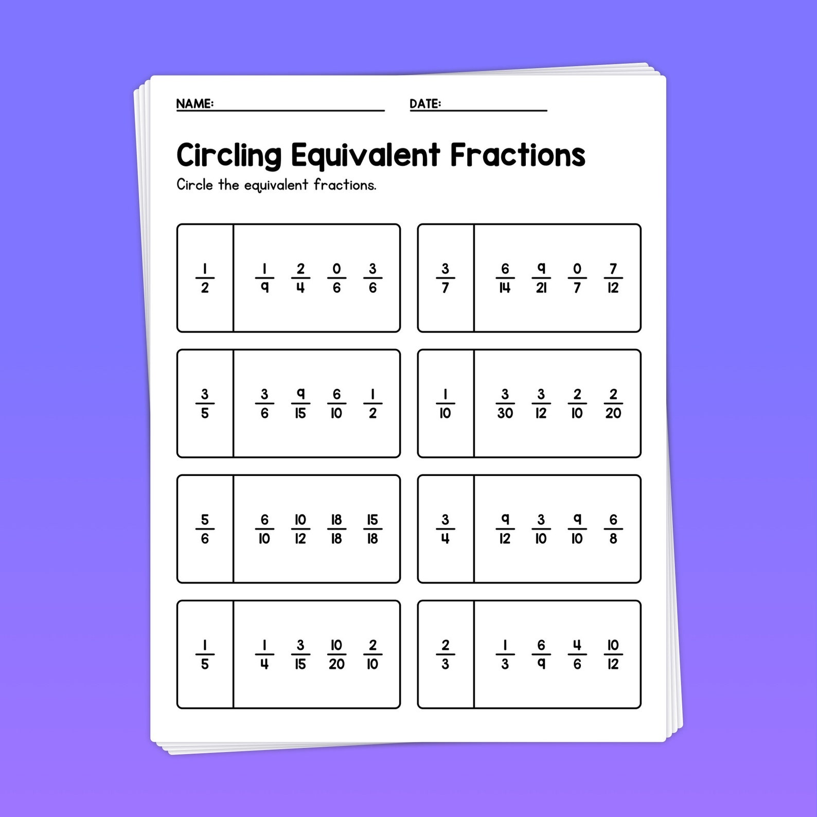 No Prep Equivalent Fractions Worksheets | Fraction Activities — 3rd ...