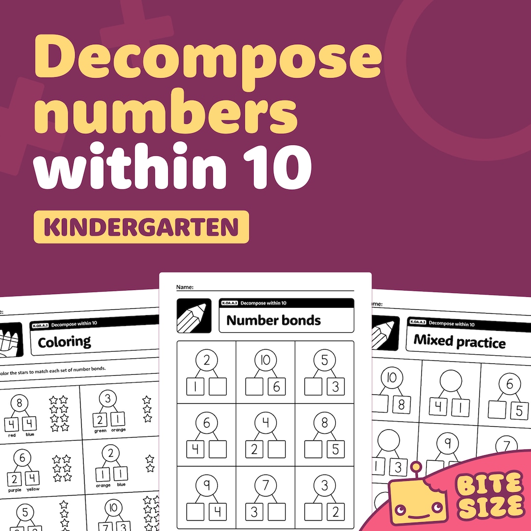 Decompose Numbers Within 10 Worksheets | Kindergarten Math Centers ...