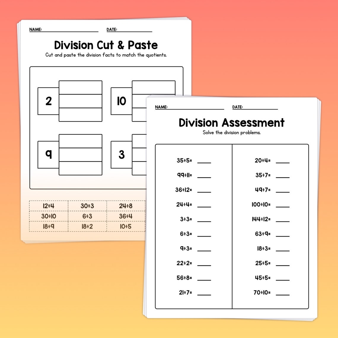 No Prep Division Worksheets 2nd, 4th, 3rd Grade Division Activities ...