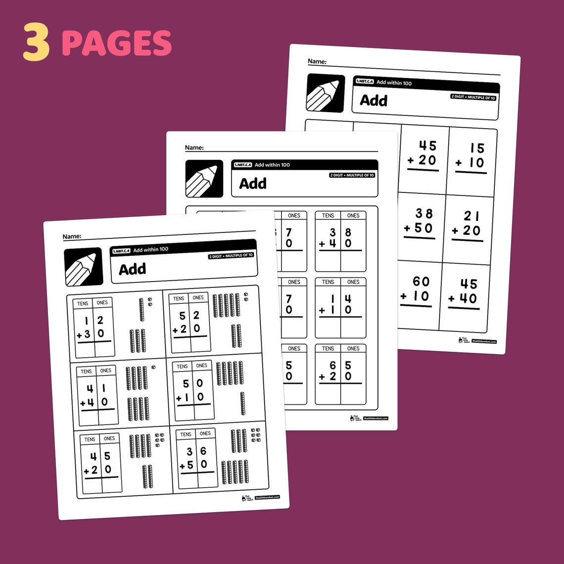 Add Within 100 Worksheets | 1st Grade Math, Place Value, and Two Digit ...