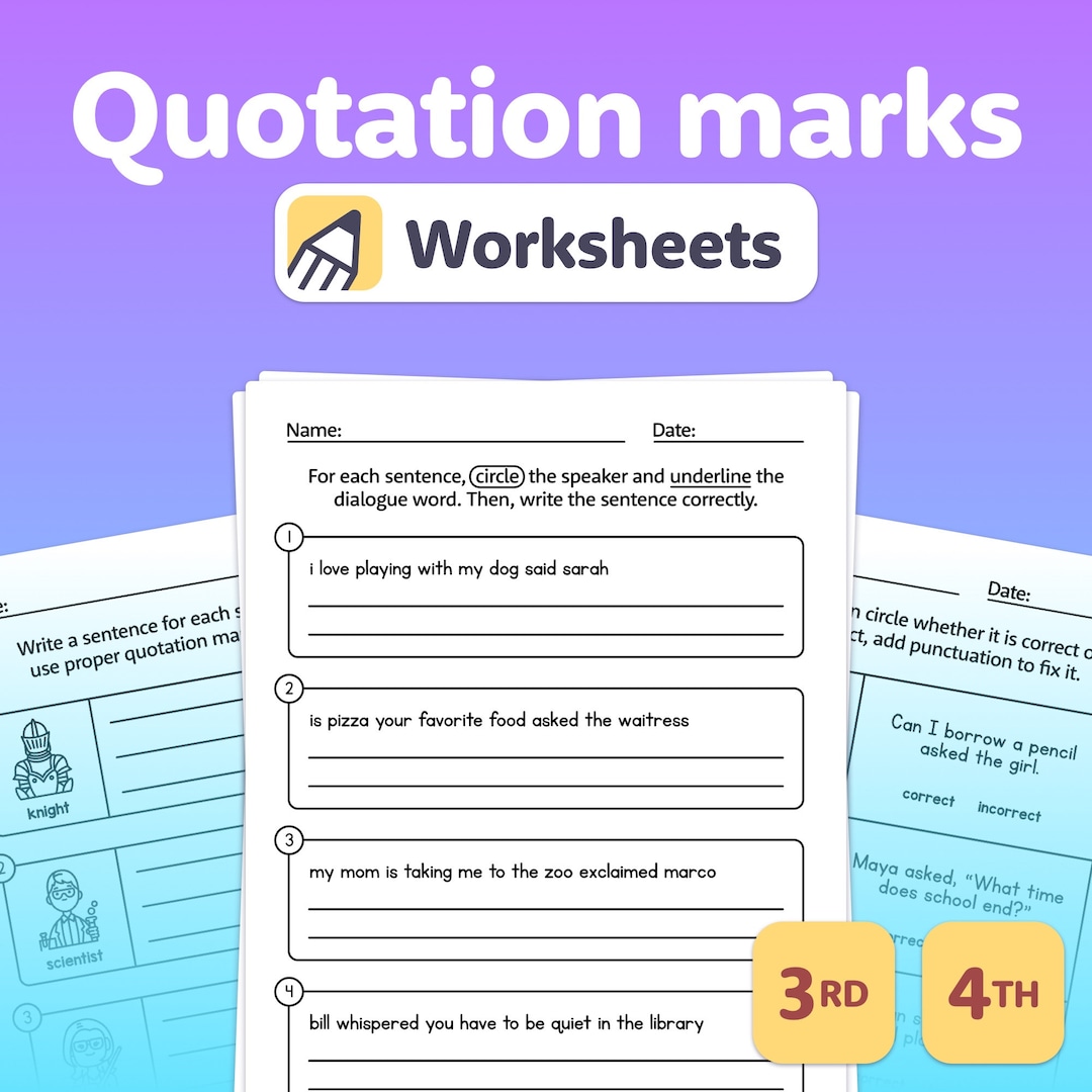 No Prep Quotation Marks Worksheets | Dialogue Worksheets | 3rd & 4th ...