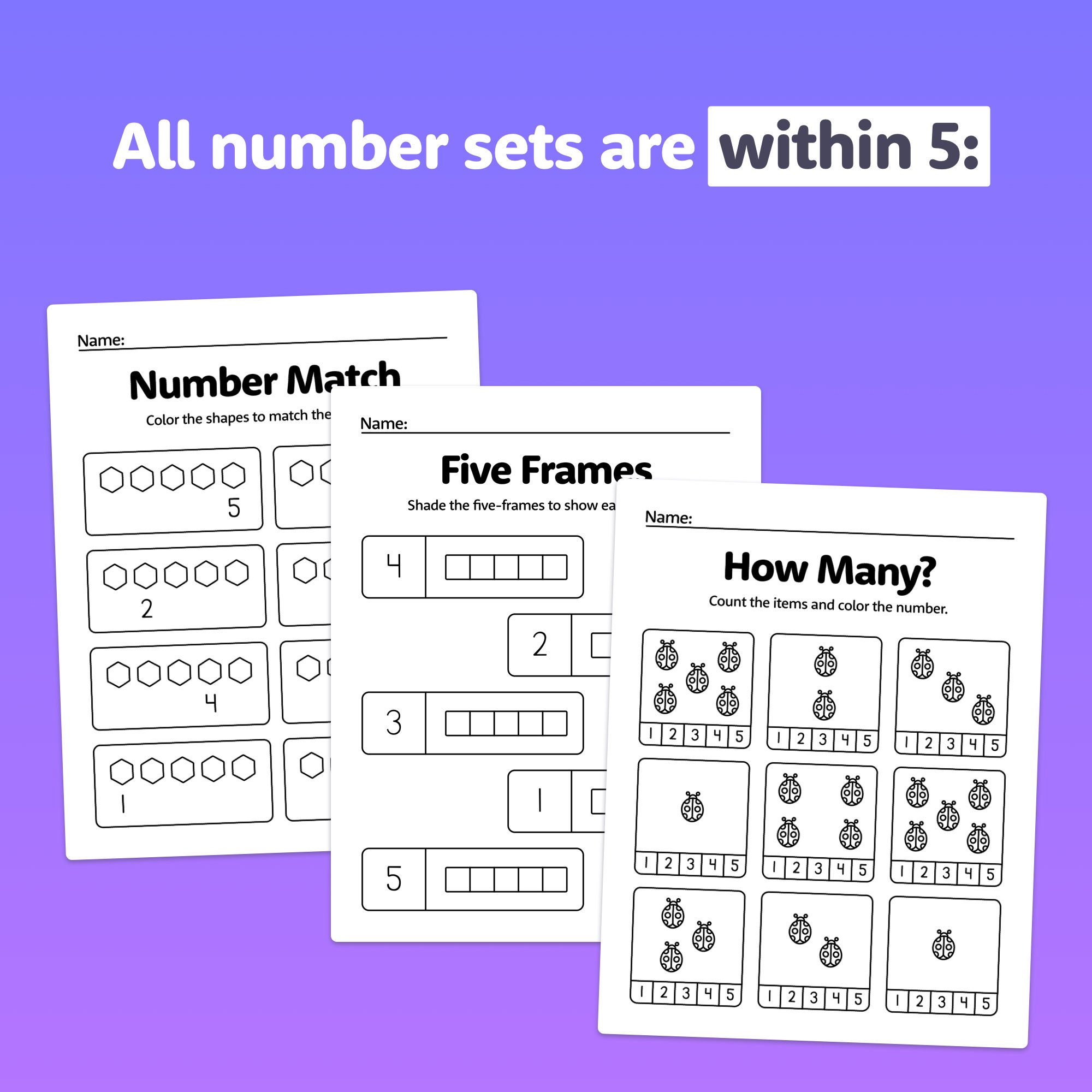 Counting Sets to 5 | Kindergarten Counting & Cardinality Worksheets ...