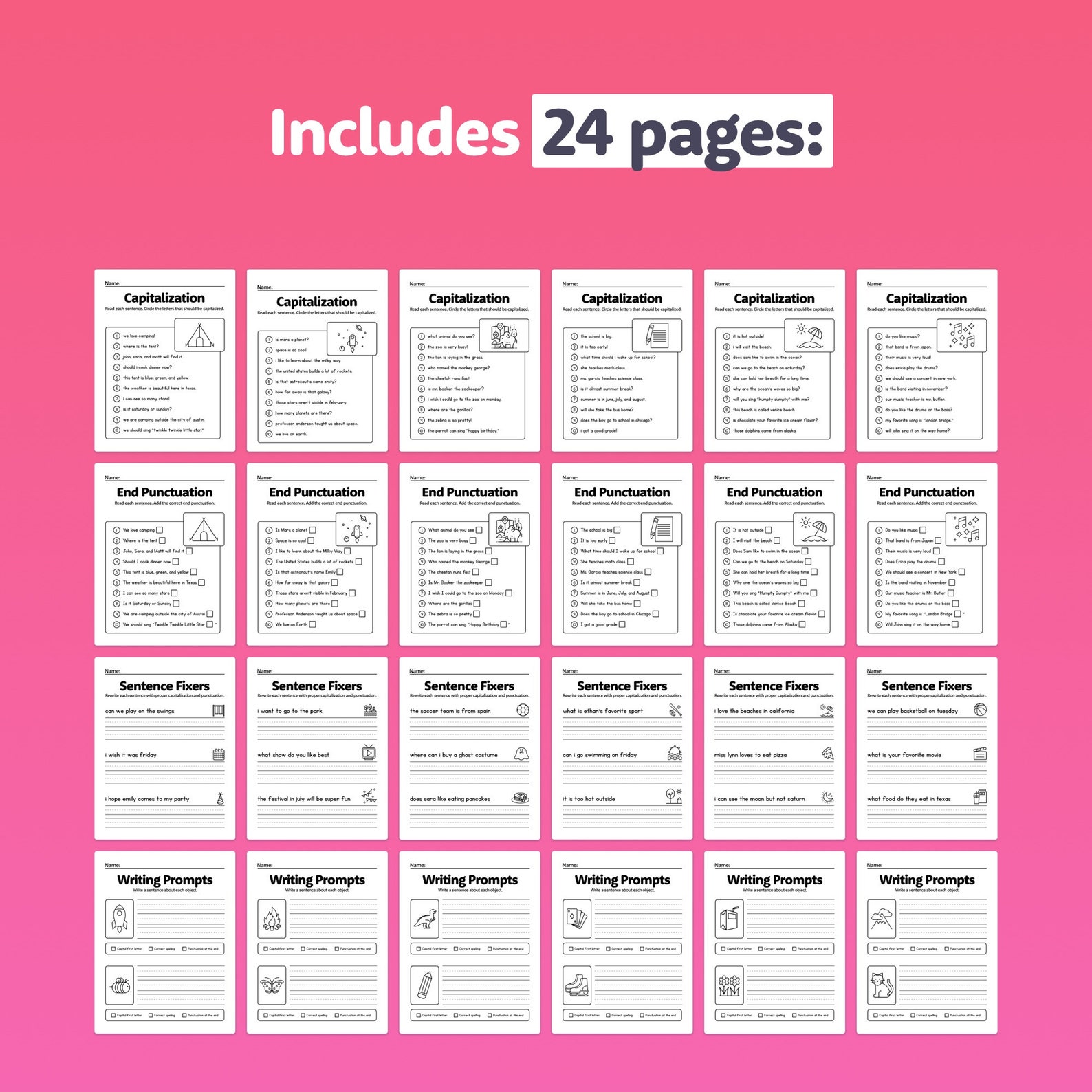 Capitalization & End Punctuation Worksheets | No Prep 1st and 2nd Grade ...