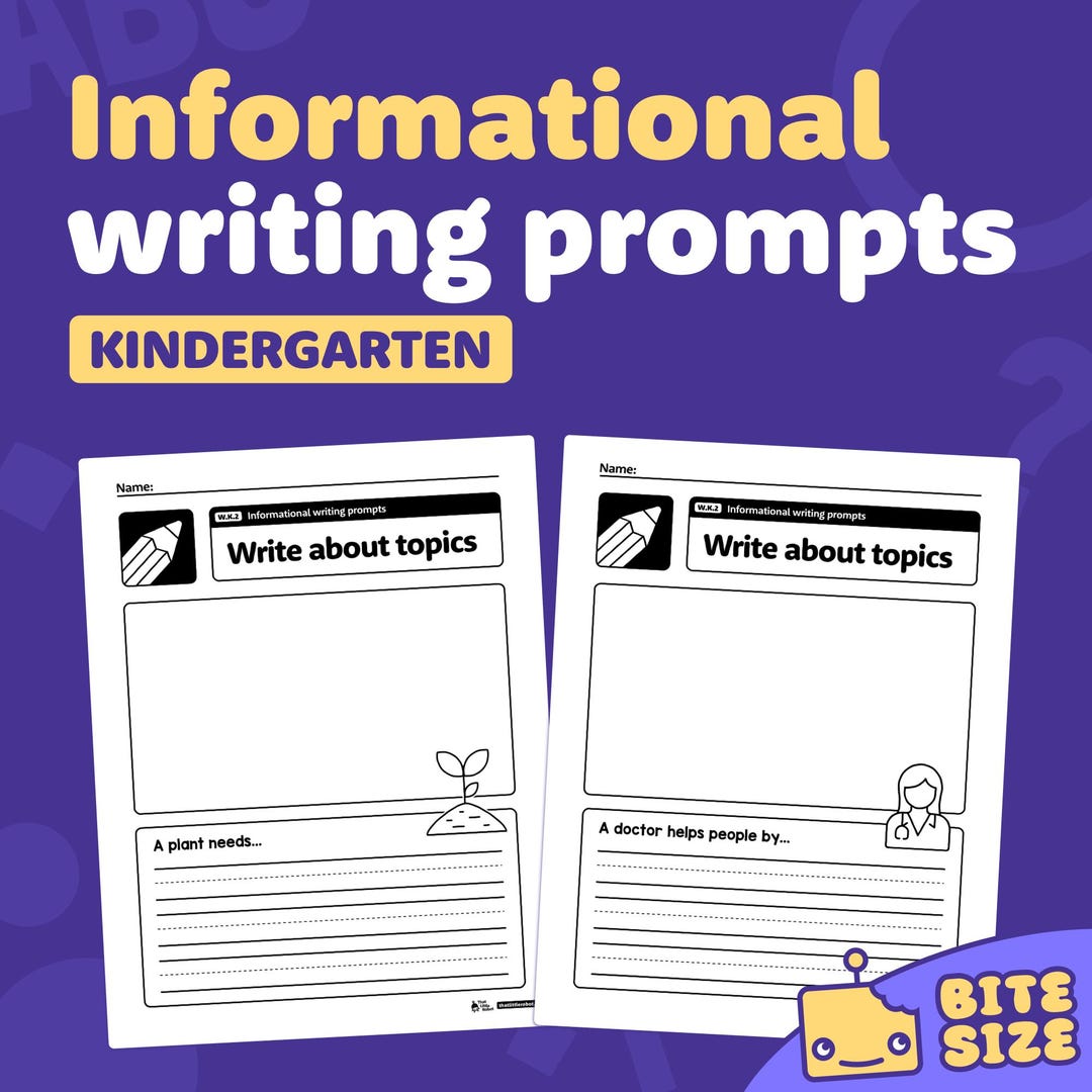 Kindergarten Informational Writing Prompts, W.K.2 Reading Comprehension ...