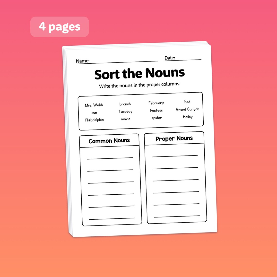 Common and Proper Nouns Worksheets 1st & 2nd Grade Grammar Activities ...