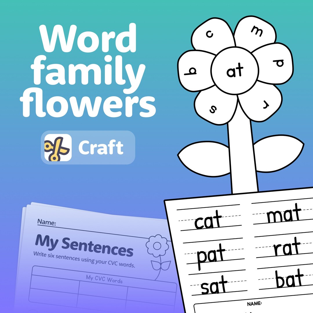 CVC Word Family Craft | Kindergarten CVC Words Activity, Kindergarten ...