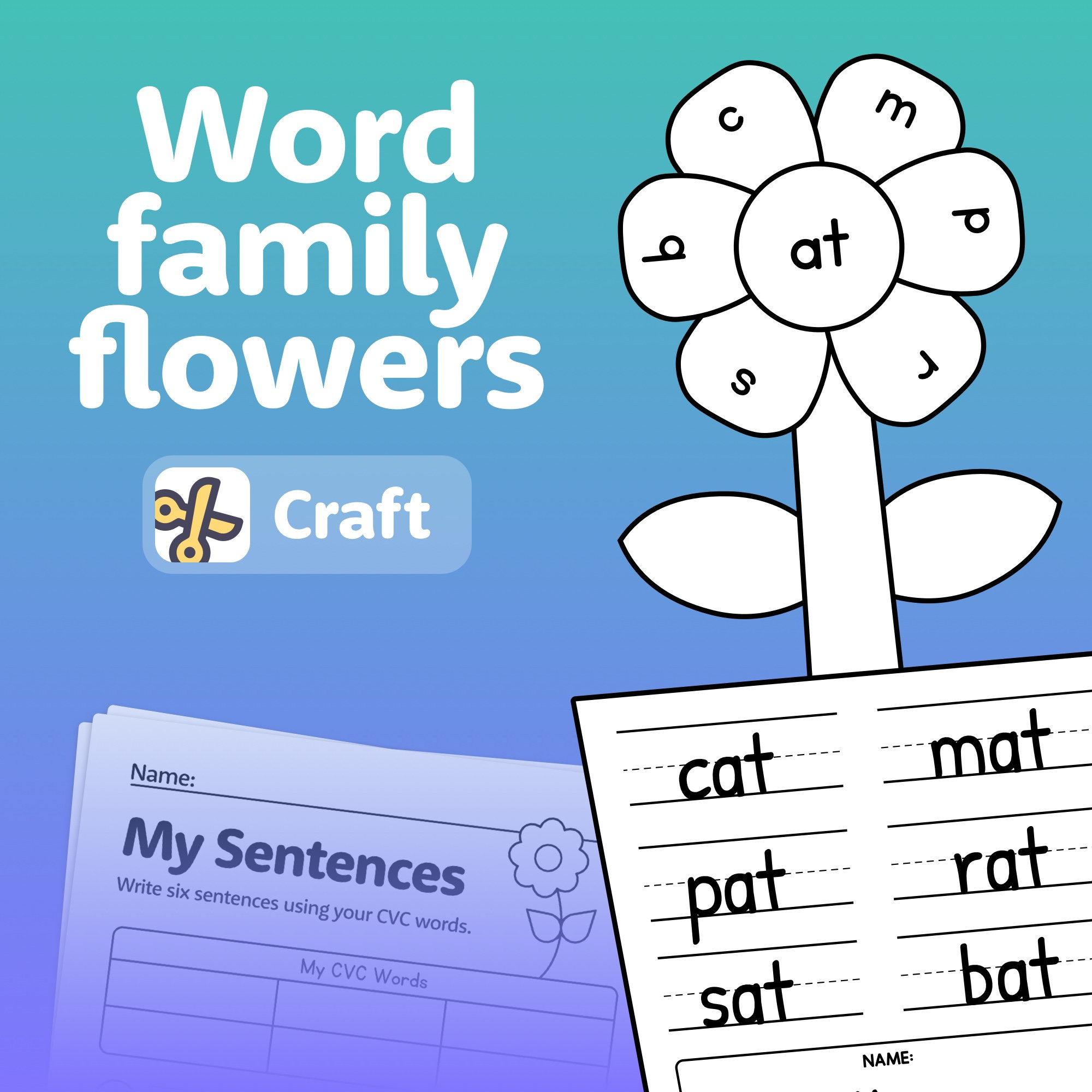 CVC Word Family Craft | Kindergarten CVC Words Activity, Kindergarten ...