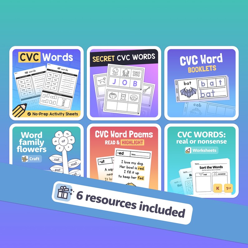 CVC Words Bundle | Pre-k & Kindergarten CVC Word Families Worksheets ...