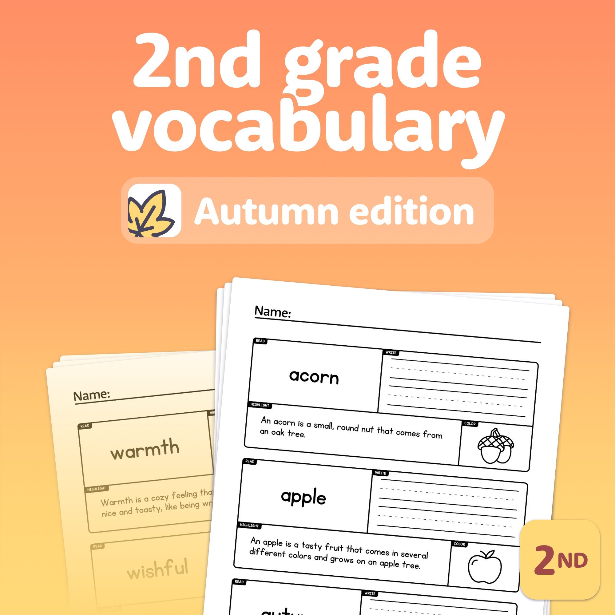 2nd Grade Fall Vocabulary Worksheets | 2nd Grade Autumn English ...