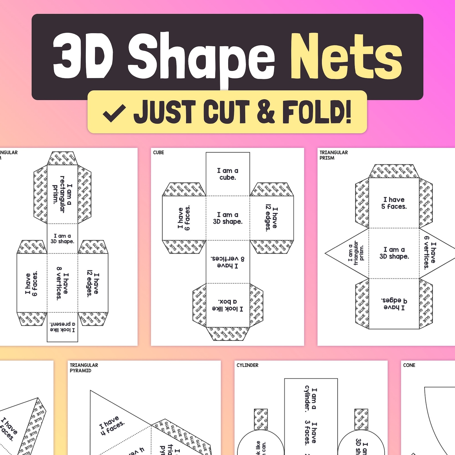 3D Shape Nets Activity | 4th, 5th, 6th Grade Cutout 3D Shapes Craft ...