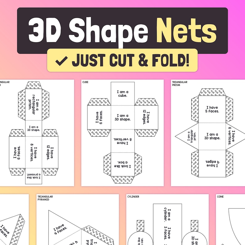 3D Shape Nets Activity | 4th, 5th, 6th Grade Cutout 3D Shapes Craft ...