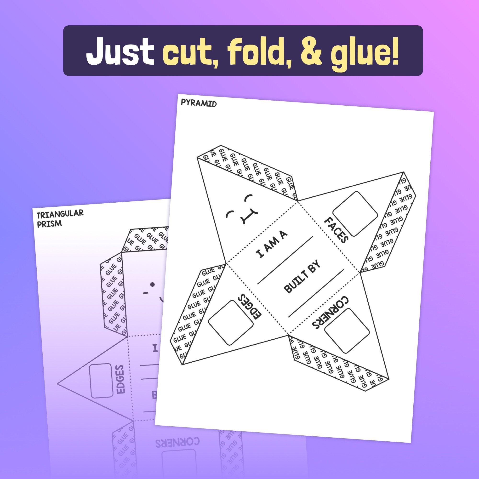 Cute 3D Shape Nets Activity | 4th, 5th, 6th Grade Cutout 3D Shapes ...