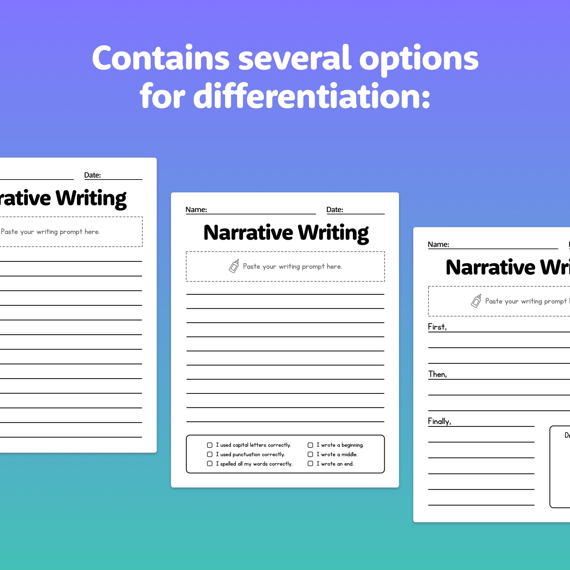 Narrative Writing Prompts | Differentiated 2nd & 3rd Grade Personal ...