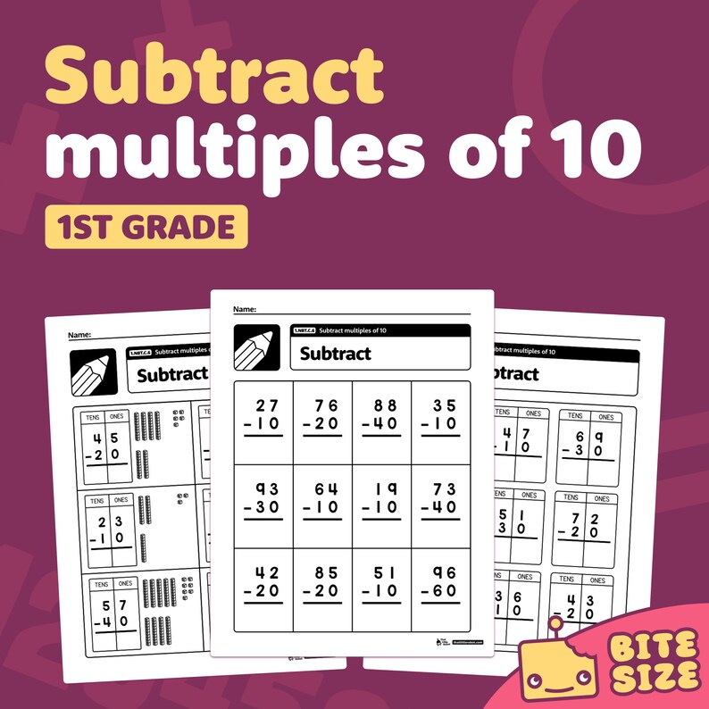 Subtract Multiples of 10 Worksheets | 1st Grade Math Centers and Place ...