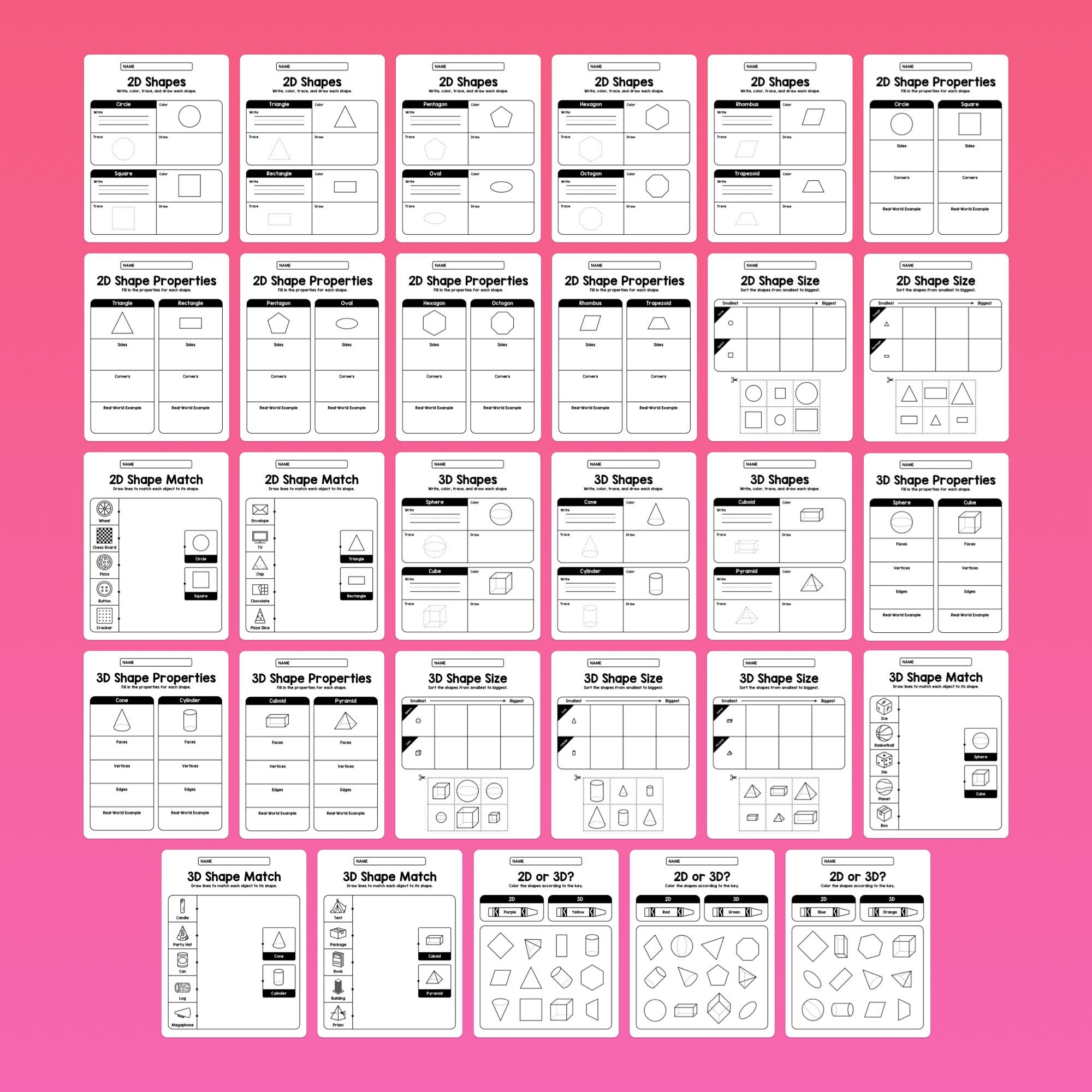 No Prep 2D and 3D Shapes Worksheets | Kindergarten, 2nd, 1st Grade Math ...