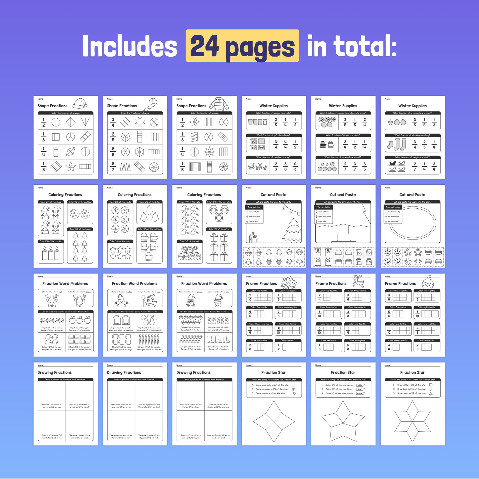 Winter Fraction Worksheets | 2nd, 3rd, 4th Grade Christmas Fractions ...