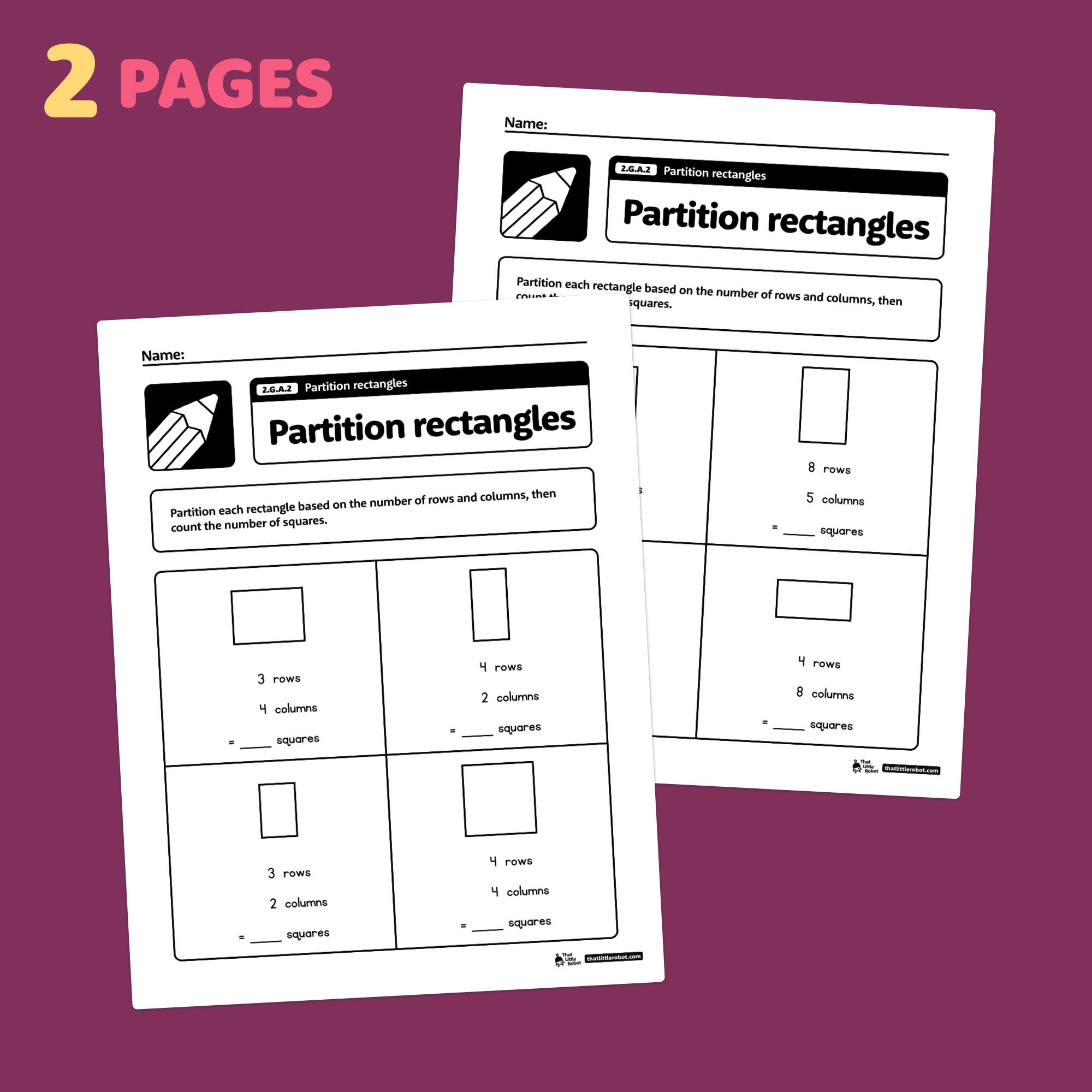 Partition Rectangles Worksheets 2nd Grade Math Centers And Geometry Activities For Arrays Rows