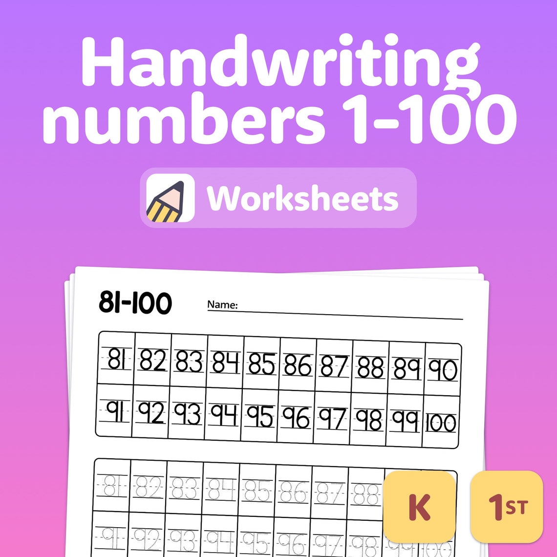 Writing Numbers to 100 Worksheets | Kindergarten & 1st Grade Number ...