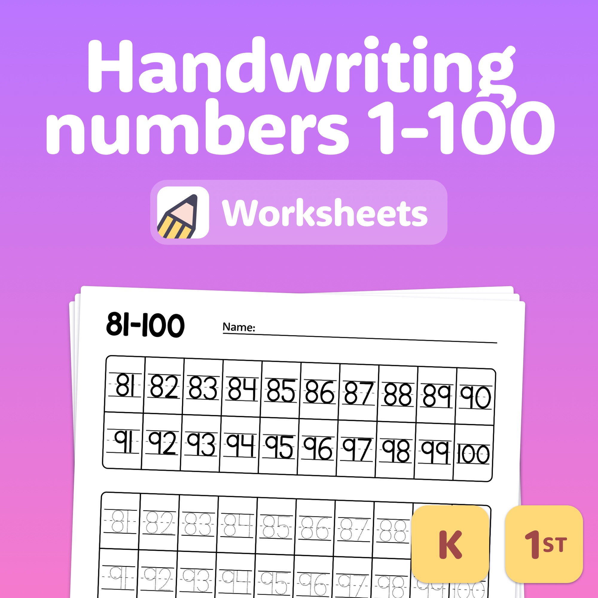 Writing Numbers to 100 Worksheets | Kindergarten & 1st Grade Number ...