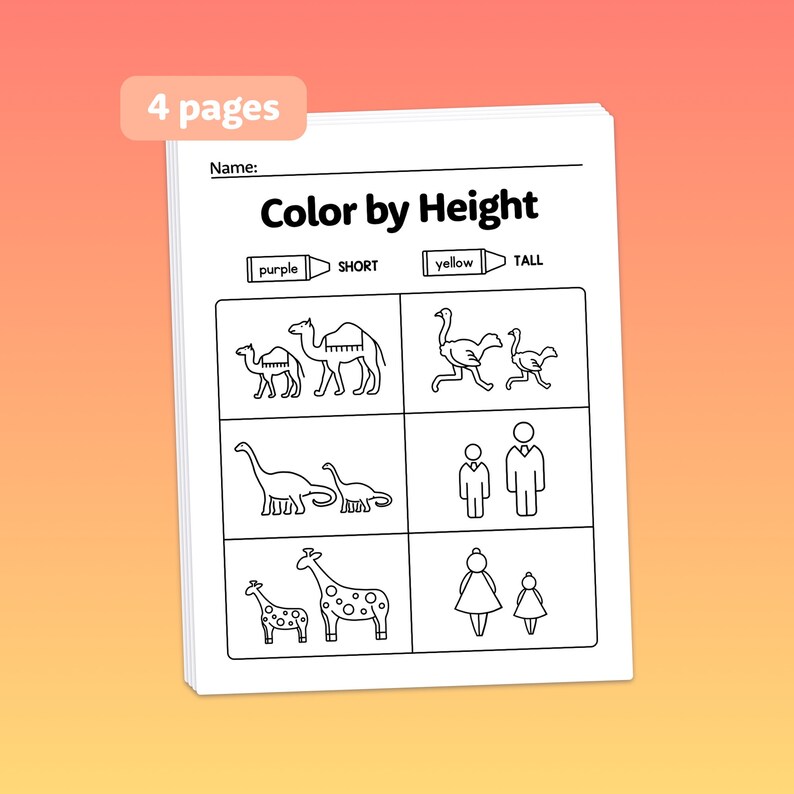 Kindergarten Measurement Worksheets | Comparing Size, Length, Height ...