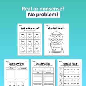 Real or Nonsense Words Worksheets | 1st Grade & Kindergarten CVC Words ...