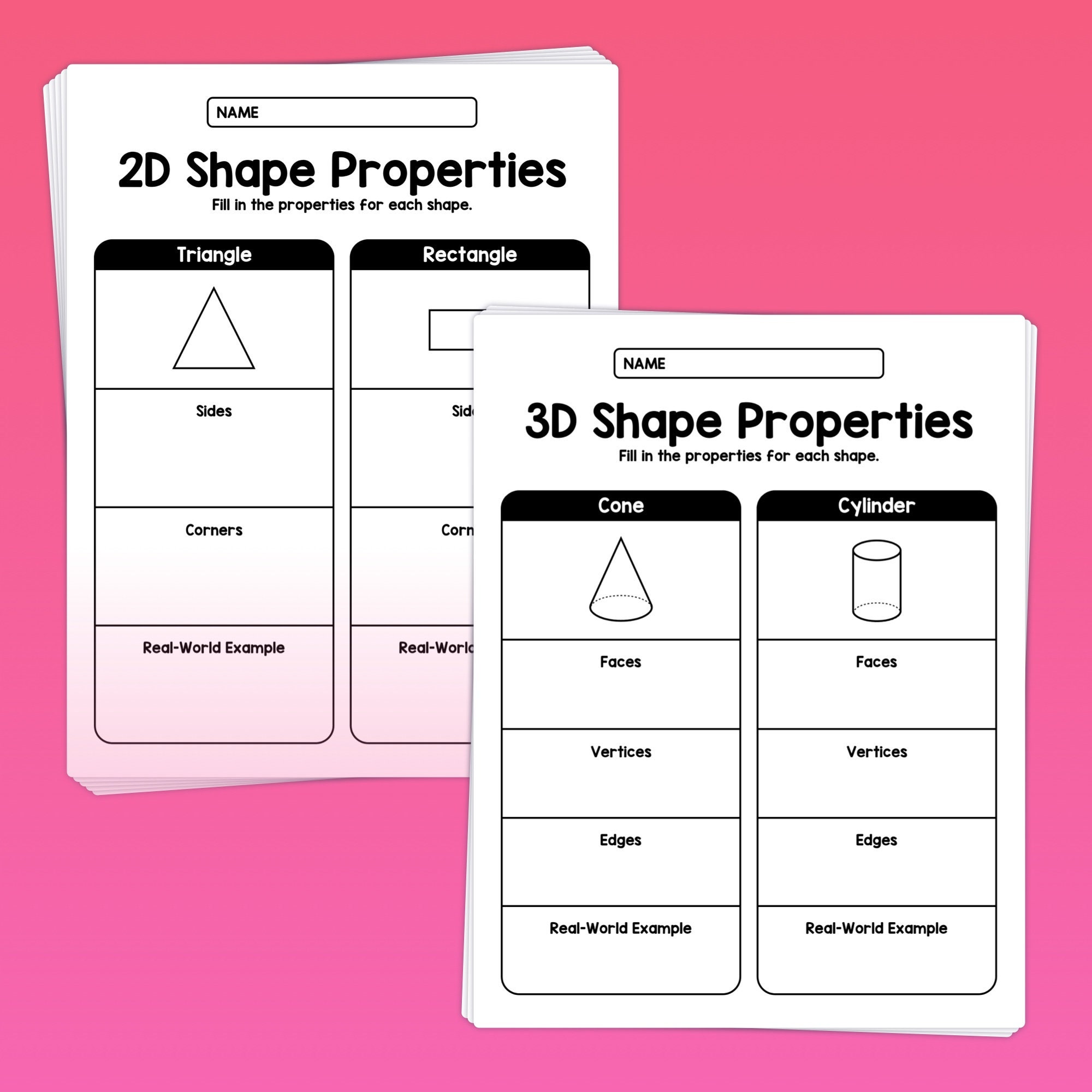 No Prep 2D and 3D Shapes Worksheets Kindergarten, 2nd, 1st Grade Math ...