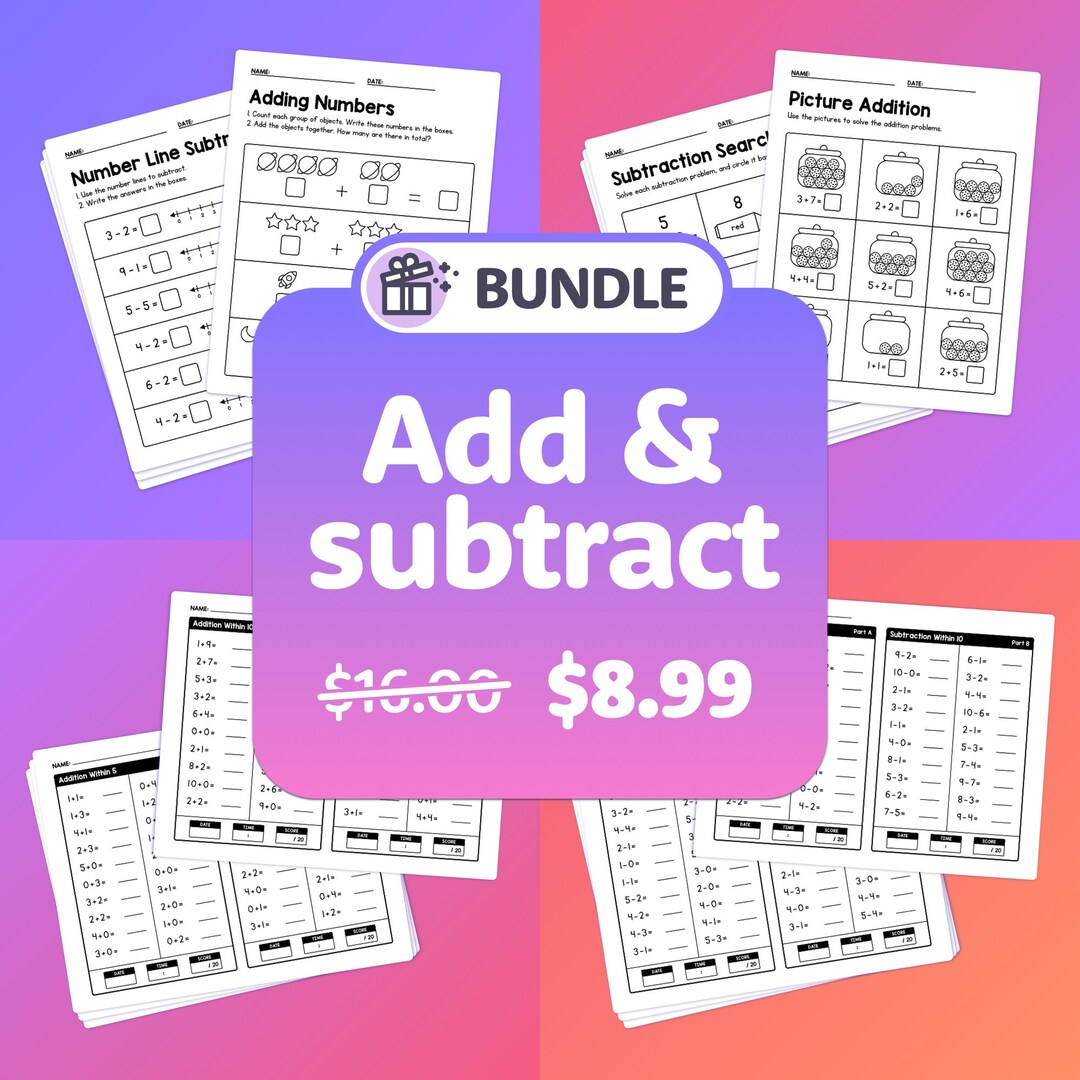 No Prep Addition & Subtraction Bundle | Kindergarten, 1st, 2nd Grade ...