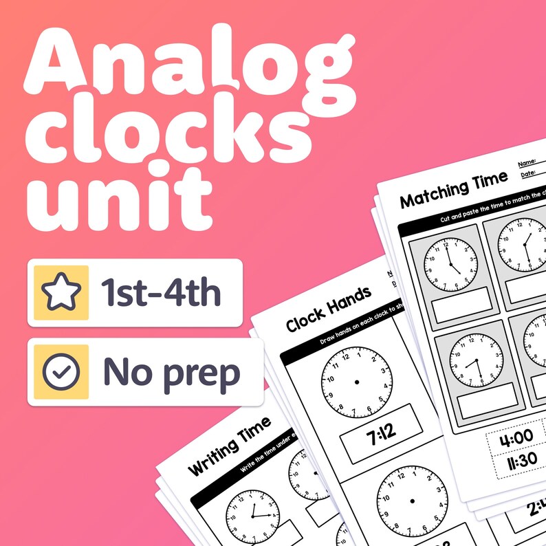 No Prep Reading Analog Clocks Unit | 1st, 2nd, 3rd Grade Telling Time ...