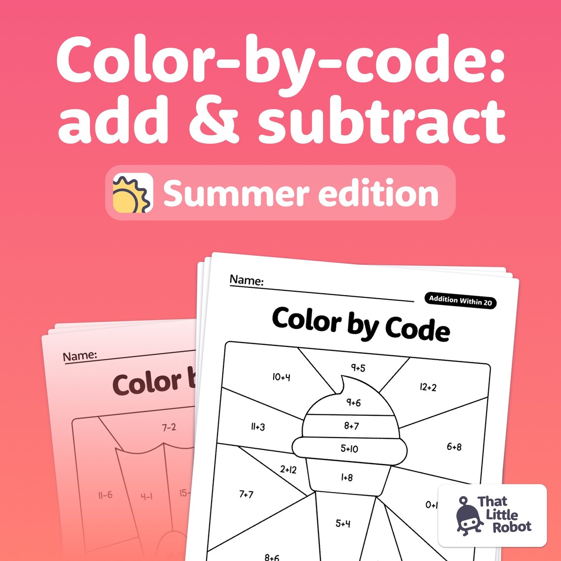 Summer Addition & Subtraction Coloring Pages | Kindergarten, 1st Grade ...