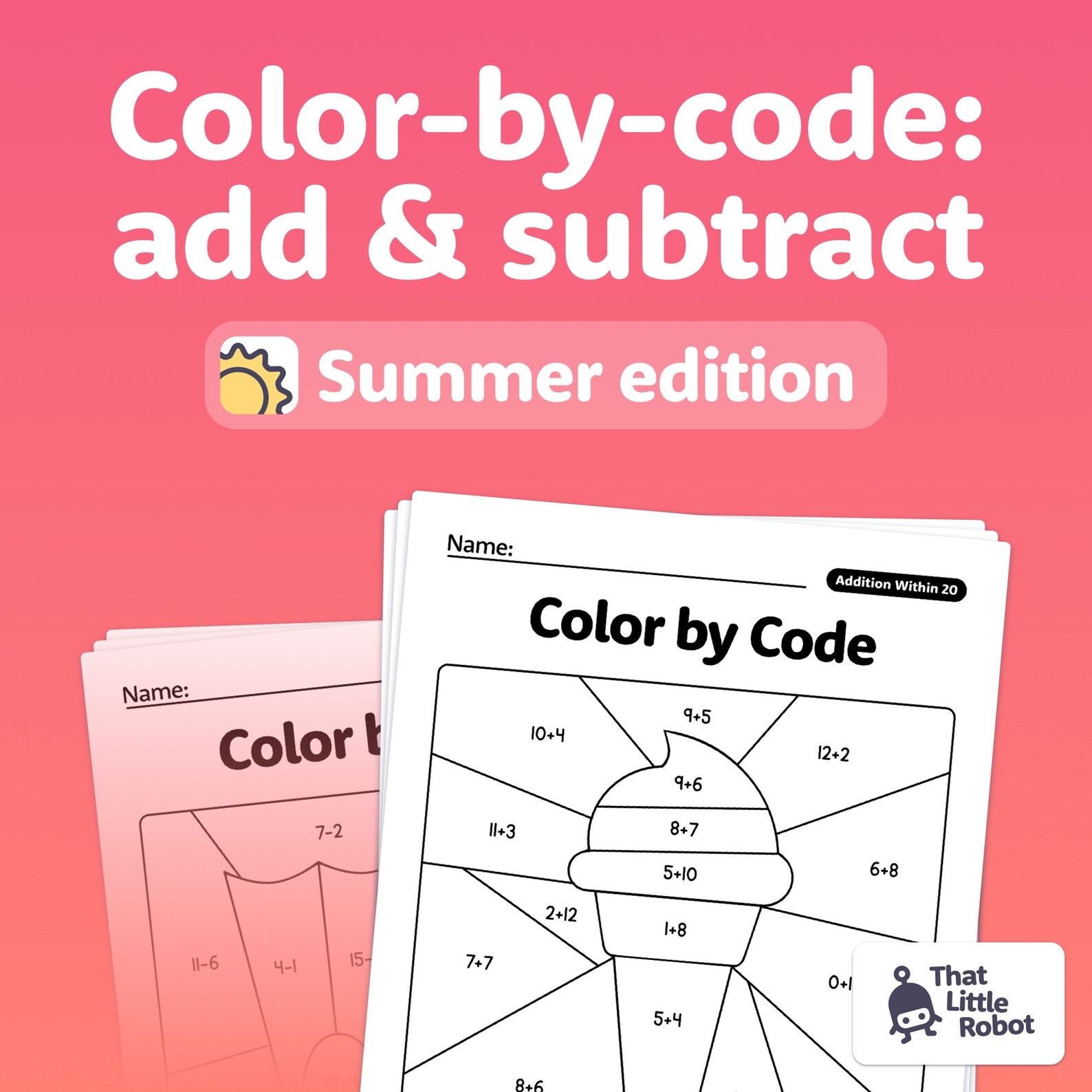 Summer Addition & Subtraction Coloring Pages | Kindergarten, 1st Grade ...