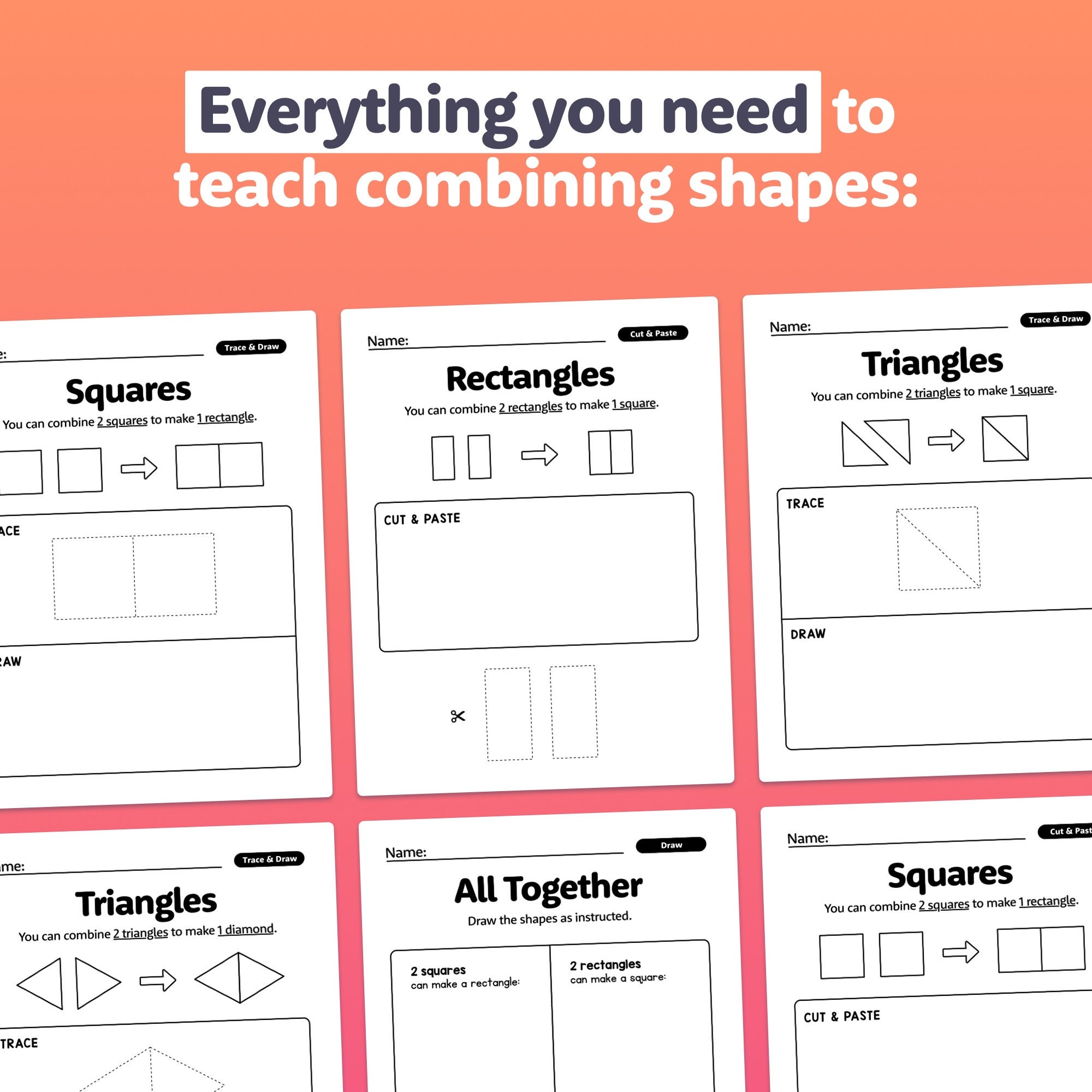 Combining Shapes Worksheets 1st Grade & Kindergarten Geometry Activity ...