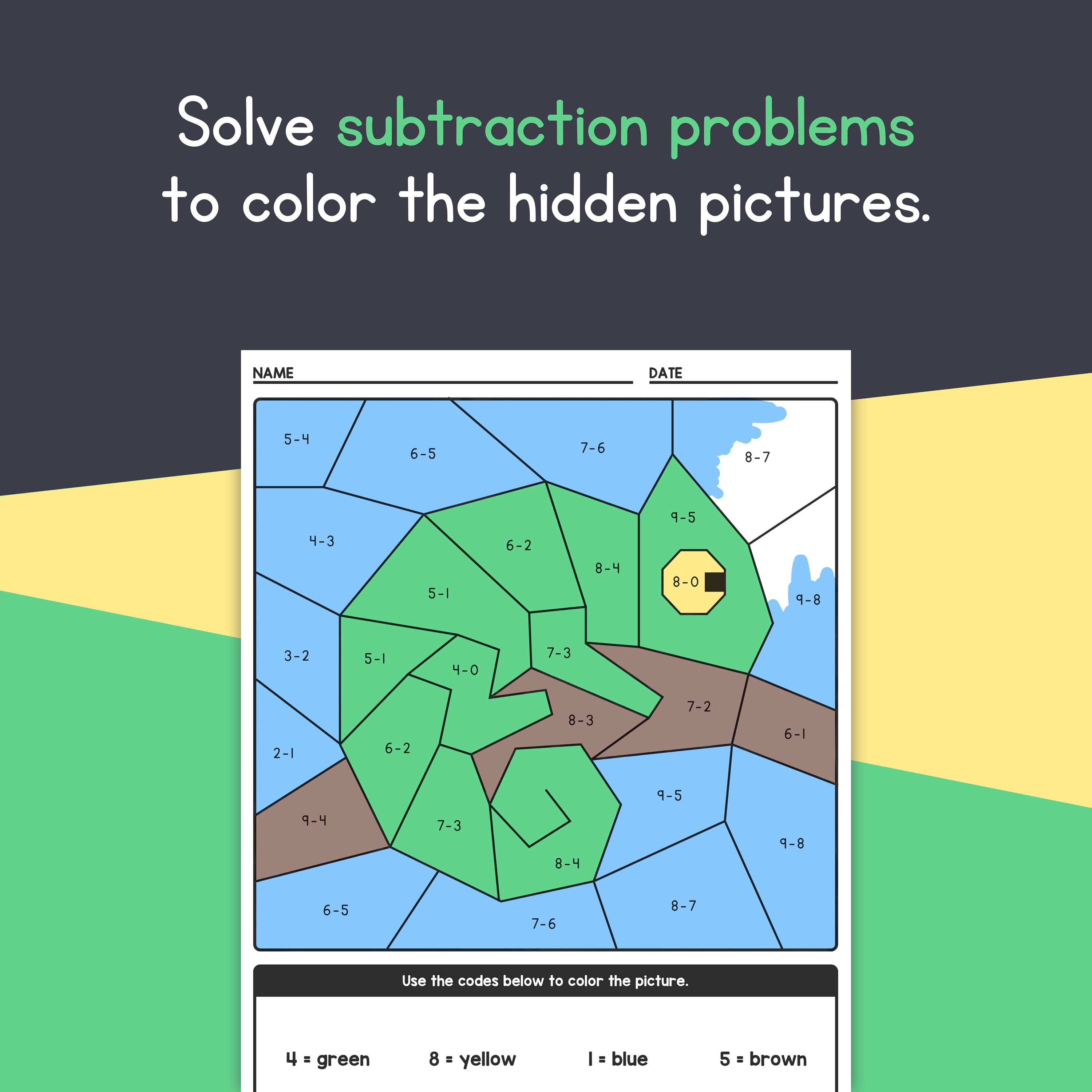 Single Digit Subtraction Worksheets Kindergarten 1st Grade Math Color single-digit-subtraction-worksheets-kindergarten-1st-grade-math-color