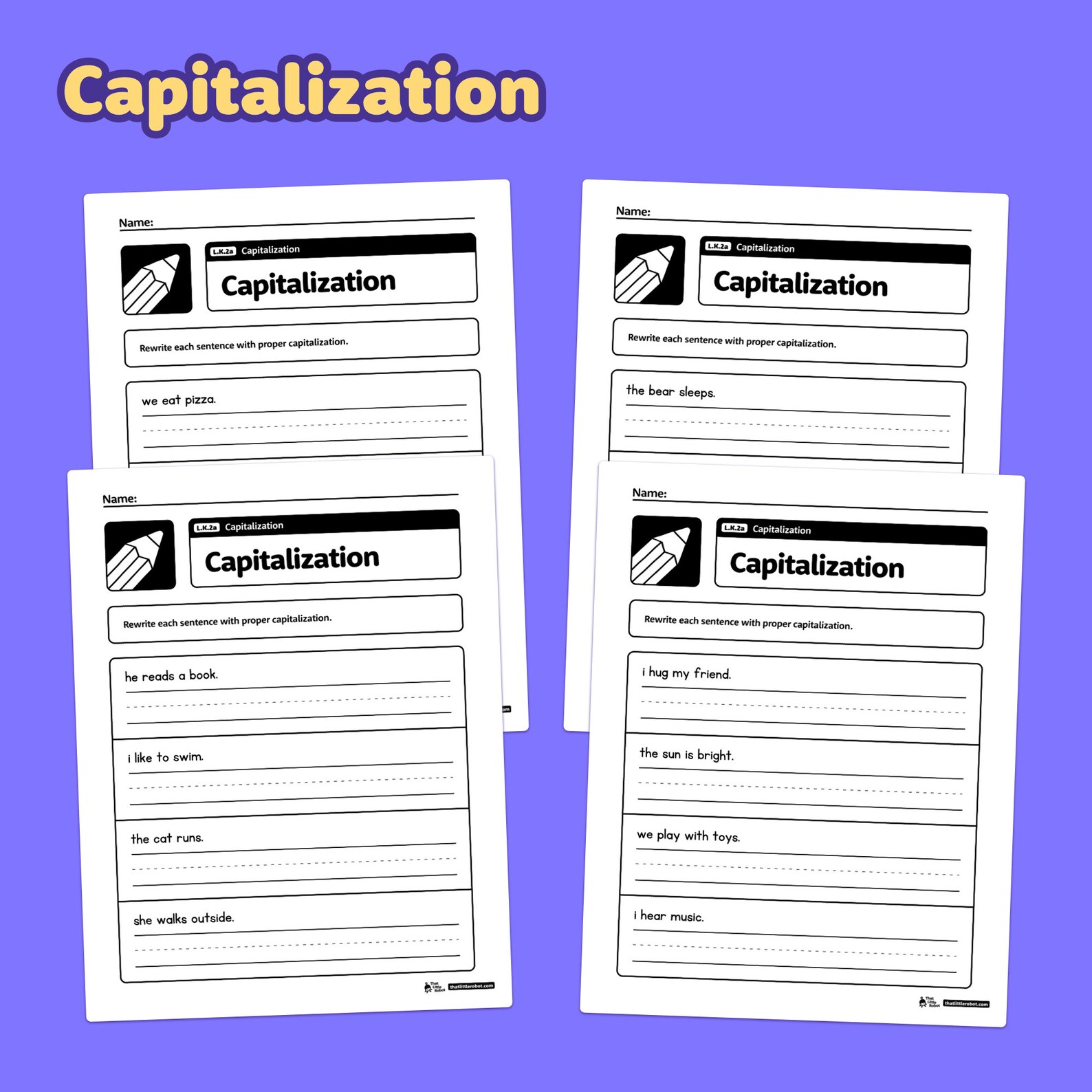 Capitalization Worksheets, Centers, & Activities | Kindergarten ELA ...