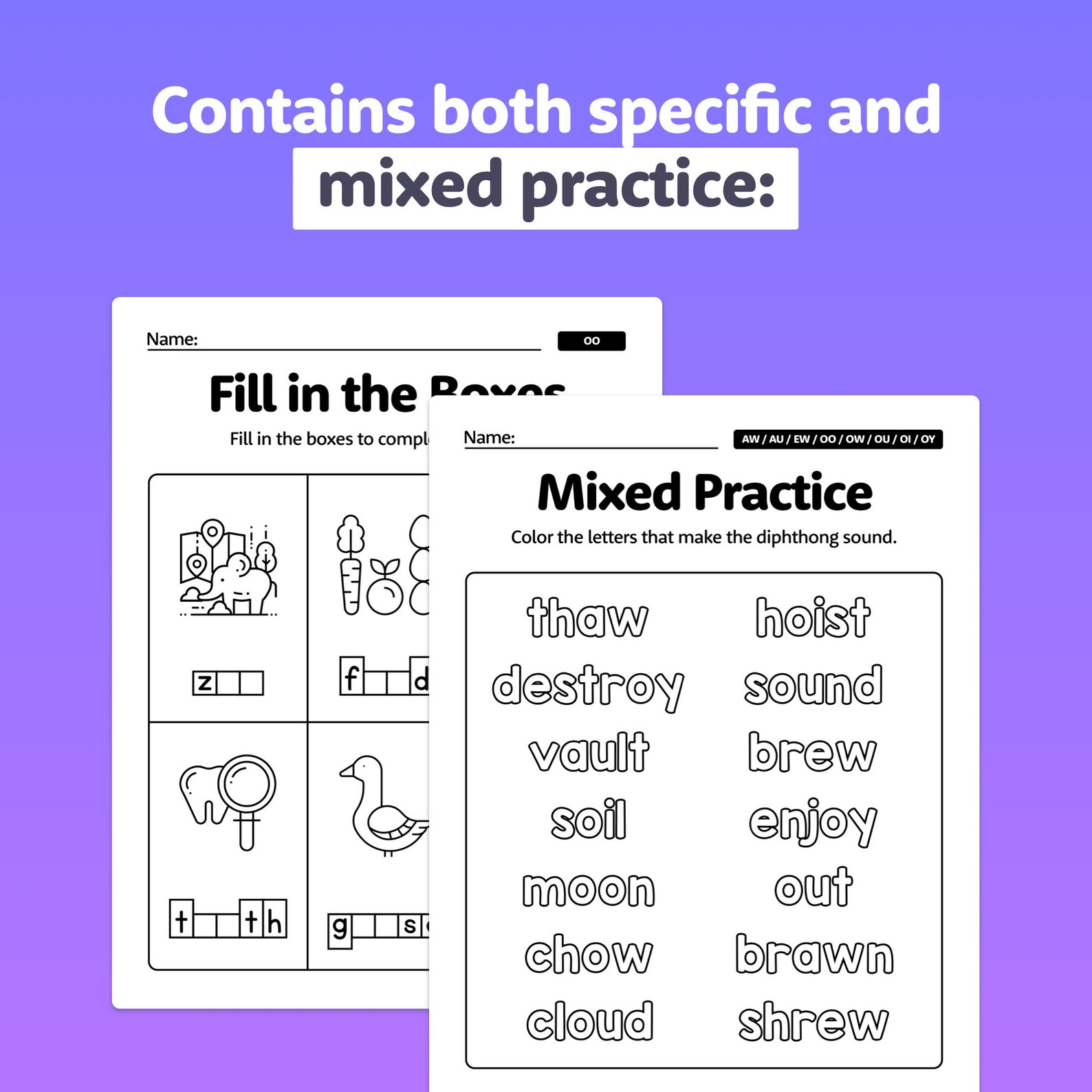 Diphthong Worksheets | No Prep 1st & 2nd Grade Diphthongs Activities ...