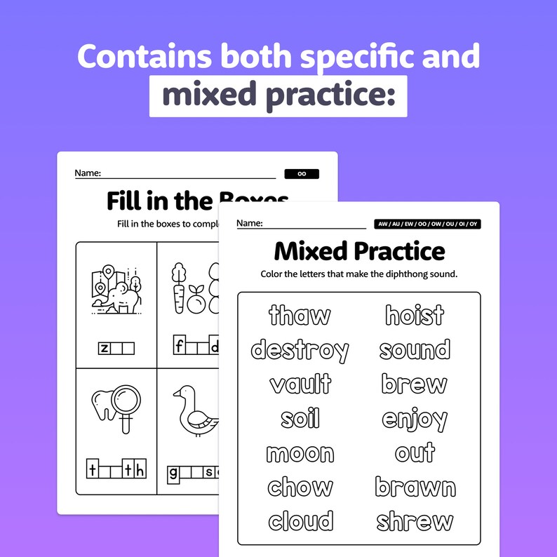 Diphthong Worksheets | No Prep 1st & 2nd Grade Diphthongs Activities ...