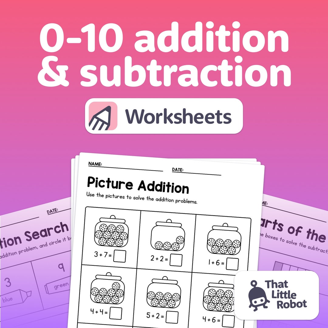 No Prep Addition & Subtraction Worksheets | Pre-k, Kindergarten, 1st ...