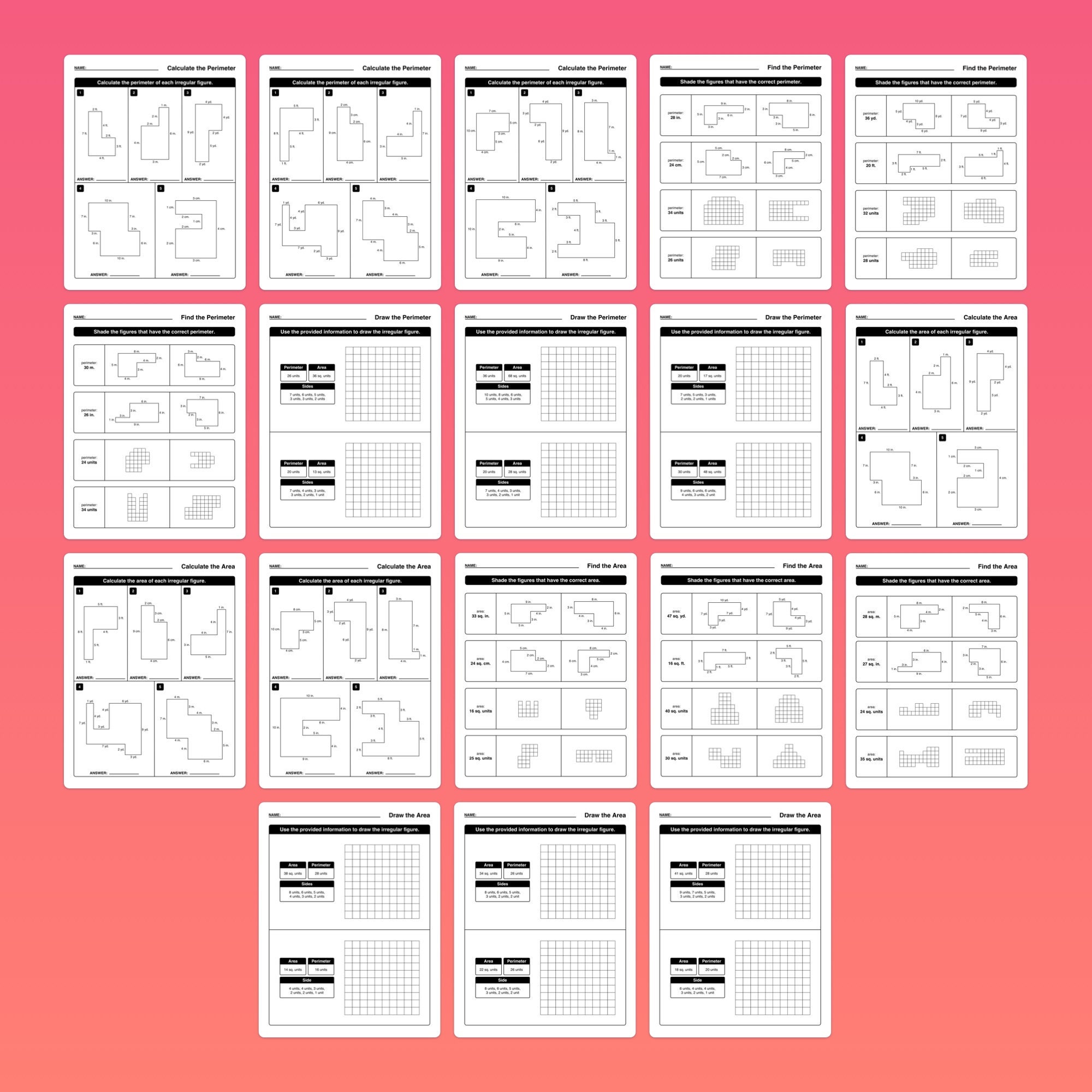No Prep Area and Perimeter of Irregular Figures | 4th & 3rd Grade Area ...