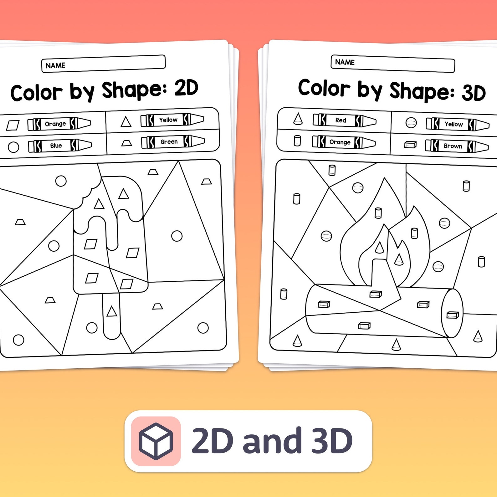 No Prep 2D and 3D Shapes Worksheets | Kindergarten, 2nd, 1st Grade Math ...