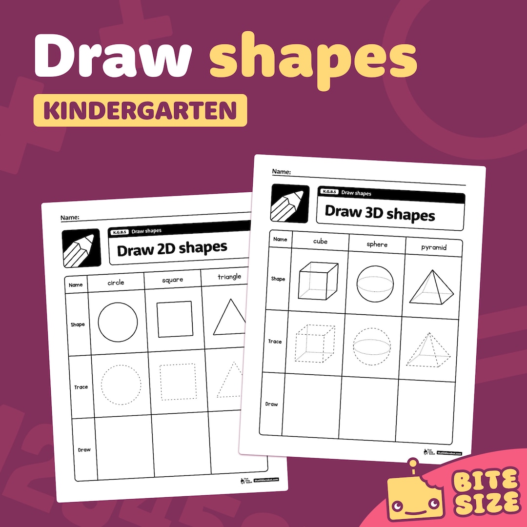 Draw 2d & 3d Shapes Worksheets | Kindergarten Geometry Activities and ...