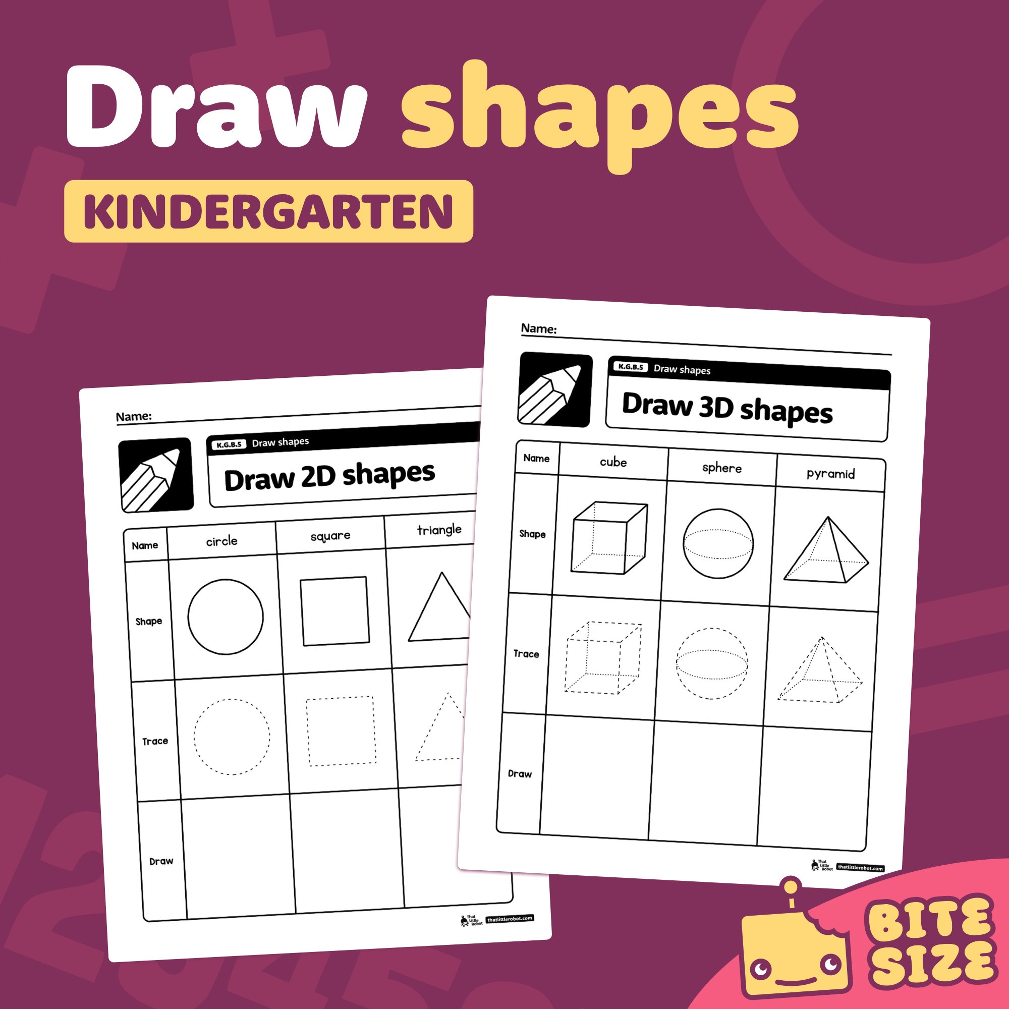 Draw 2d & 3d Shapes Worksheets | Kindergarten Geometry Activities and ...