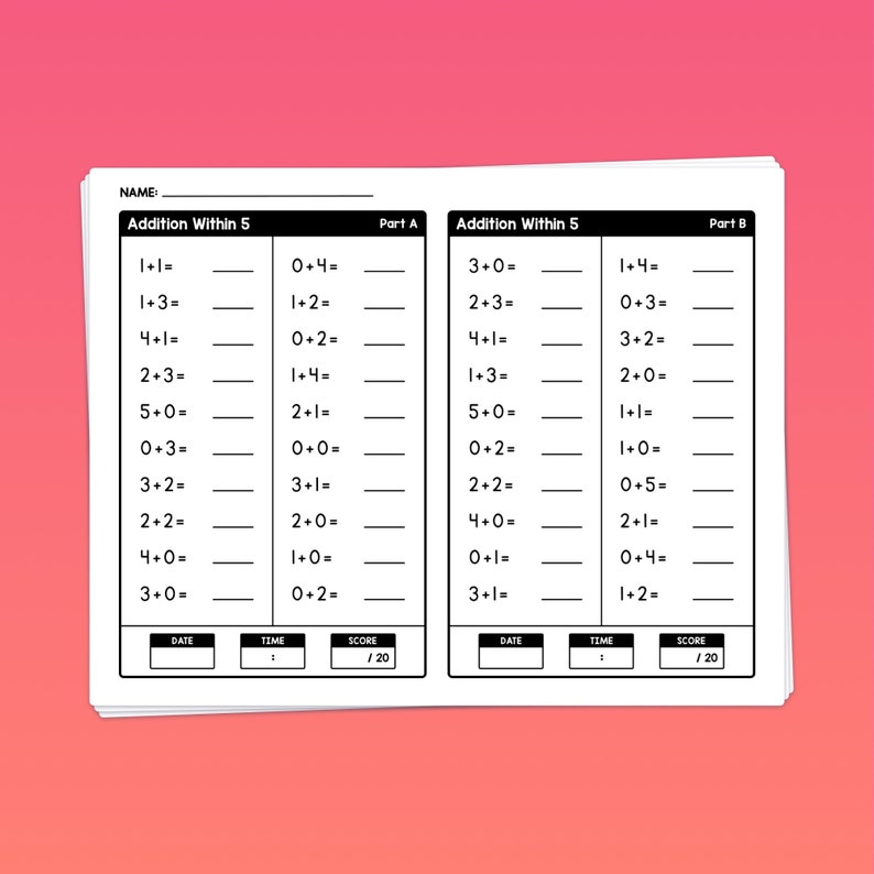 No Prep 1 Minute Subtraction Drills | Kindergarten, 1st, 2nd Grade Math ...