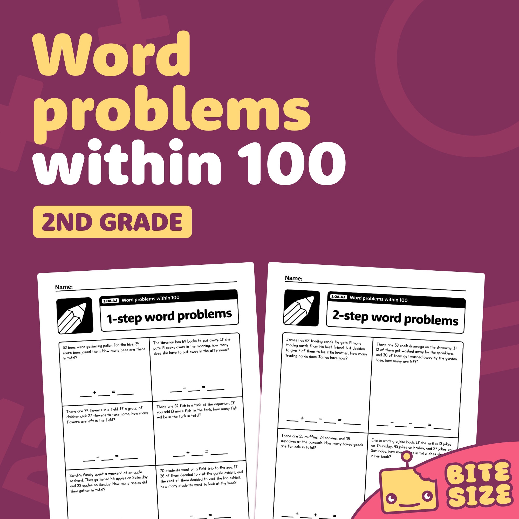 Addition & Subtraction Word Problems Within 100 Worksheets | 2nd Grade ...