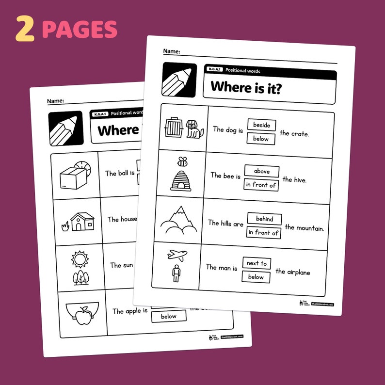 Positional Words Worksheets | Kindergarten Math Centers, Relative ...