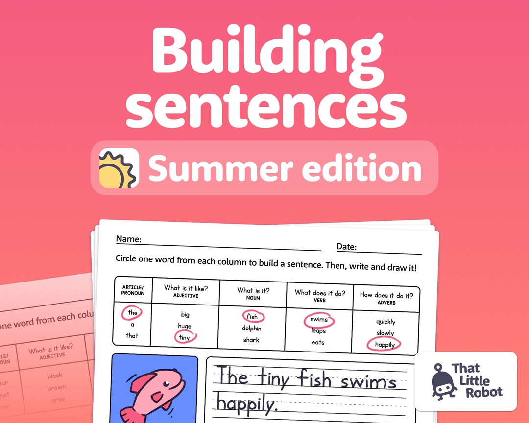 Summer Sentence Building Worksheets 1st & 2nd Grade Summer - Etsy