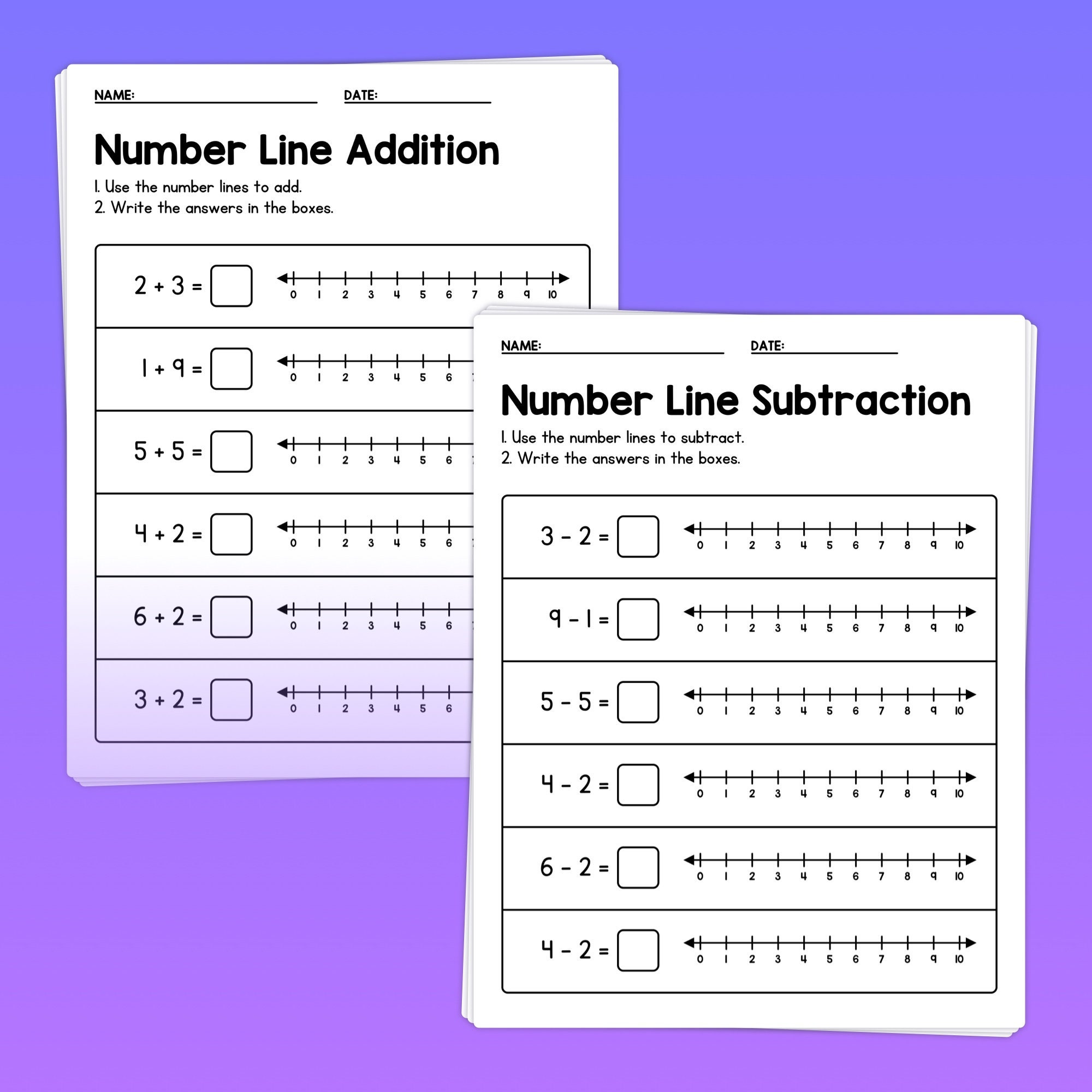 No Prep Kindergarten Addition & Subtraction Worksheets (up to 10 ...