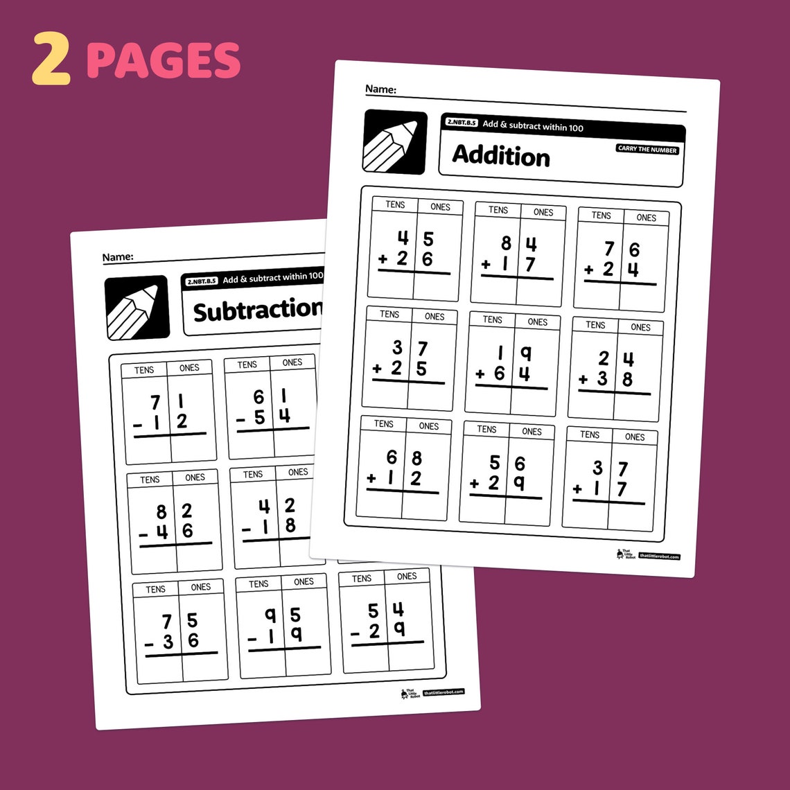 Addition & Subtraction Within 100 Worksheets | 2nd Grade Place Value ...