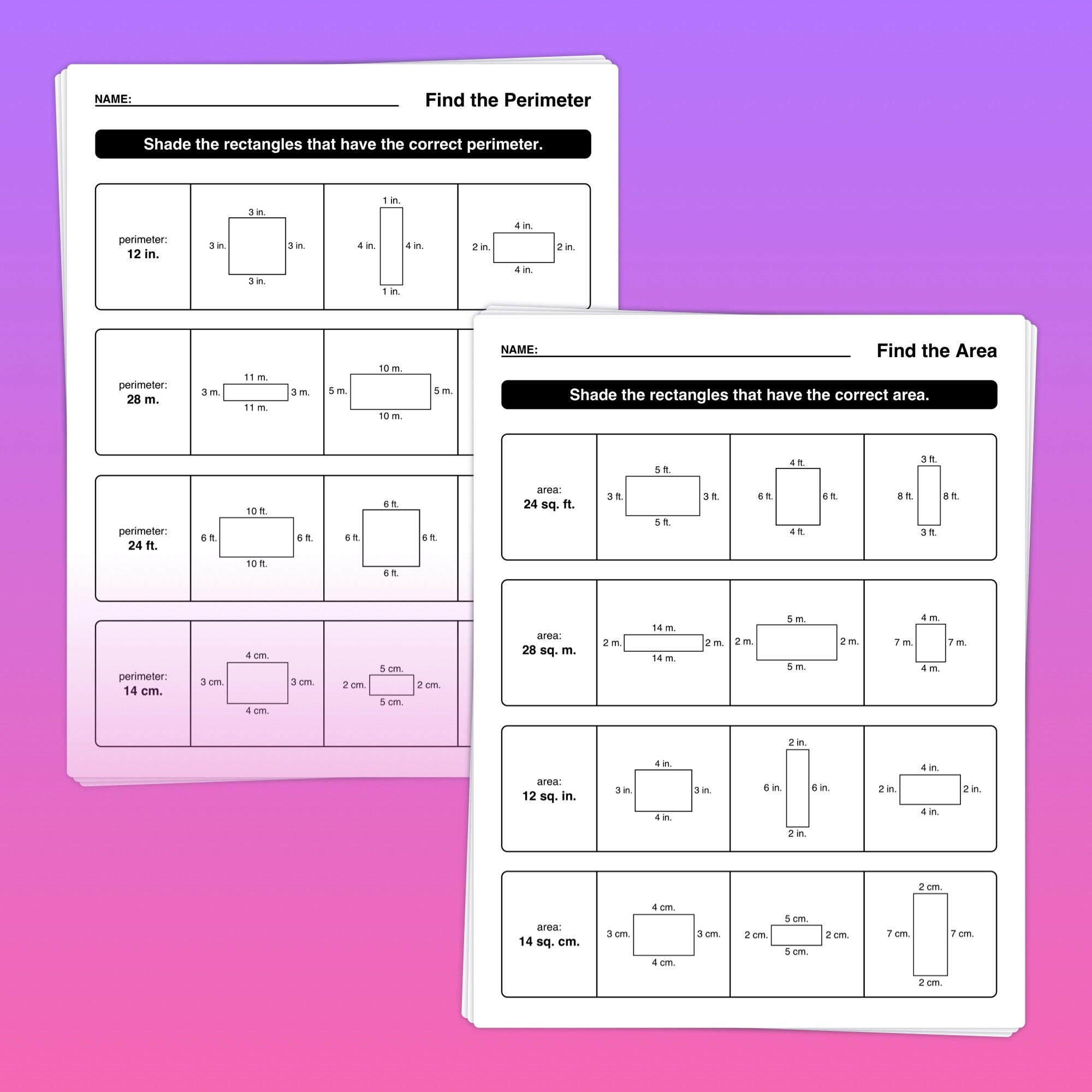 No Prep Area and Perimeter of Rectangles | 4th & 3rd Grade Perimeter ...