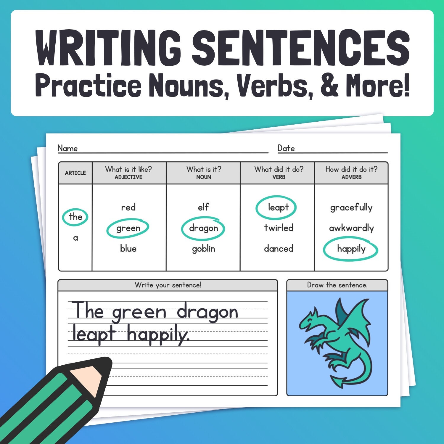 Noun Verb Sentences Practice 2nd Grade Digital Step By Step Simple