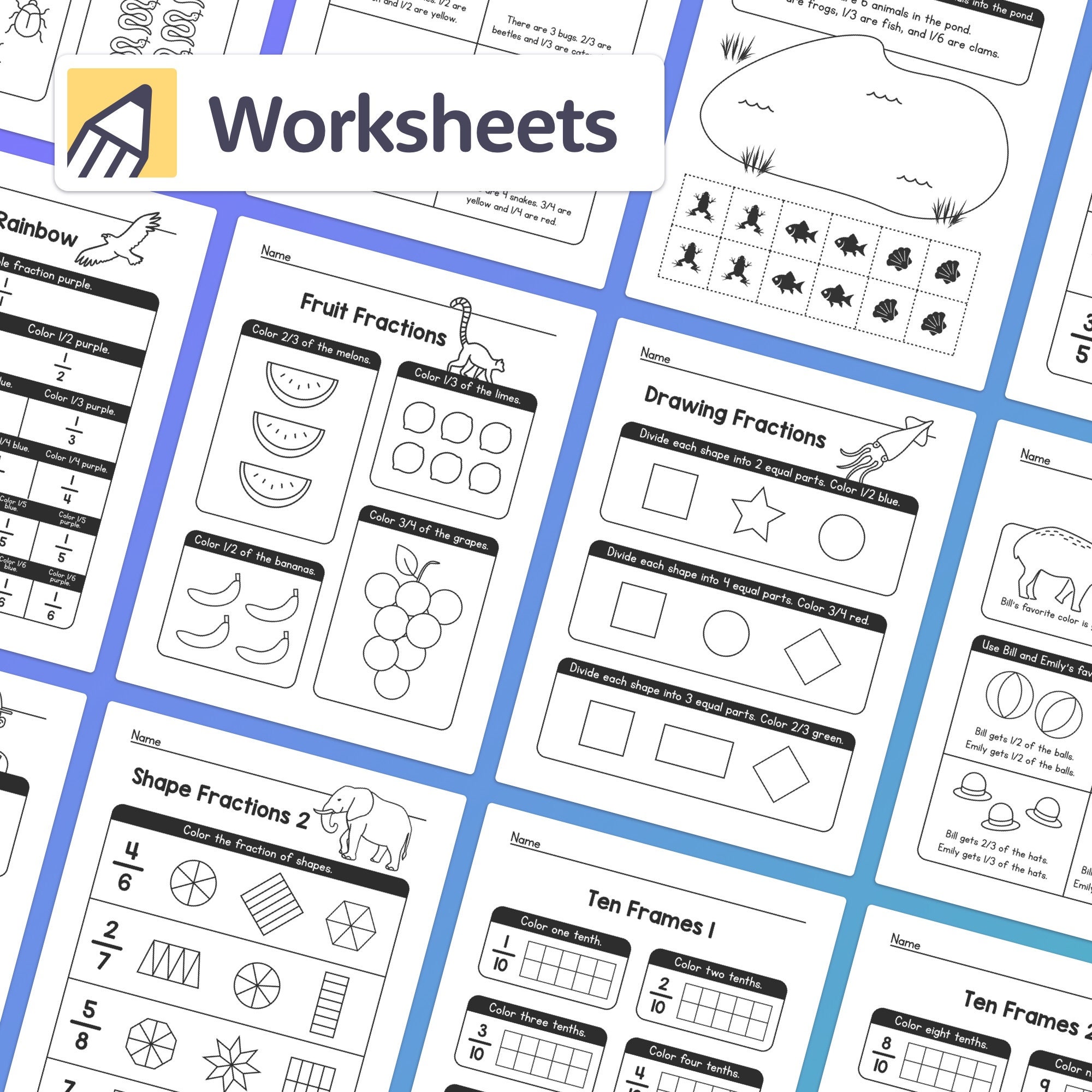 No Prep Fractions Unit 4th, 3rd, 2nd Grade Fractions Worksheets ...
